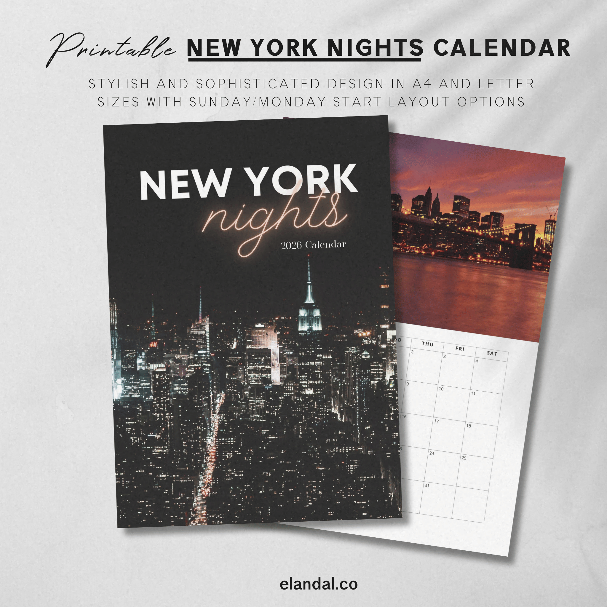 2026 NYC Nights Printable Vertical Calendar – El and Al Co.