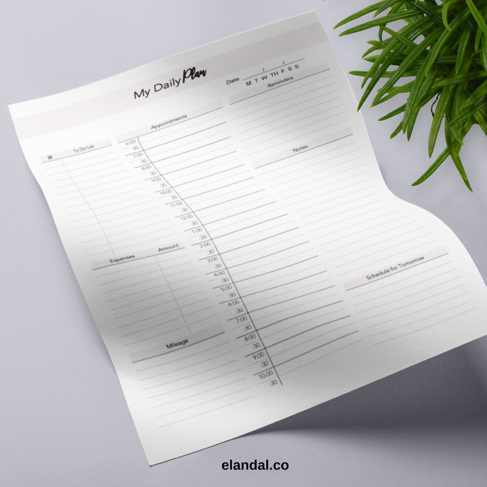 One-Page Daily Planner Printable Planner Page – El and Al Co.