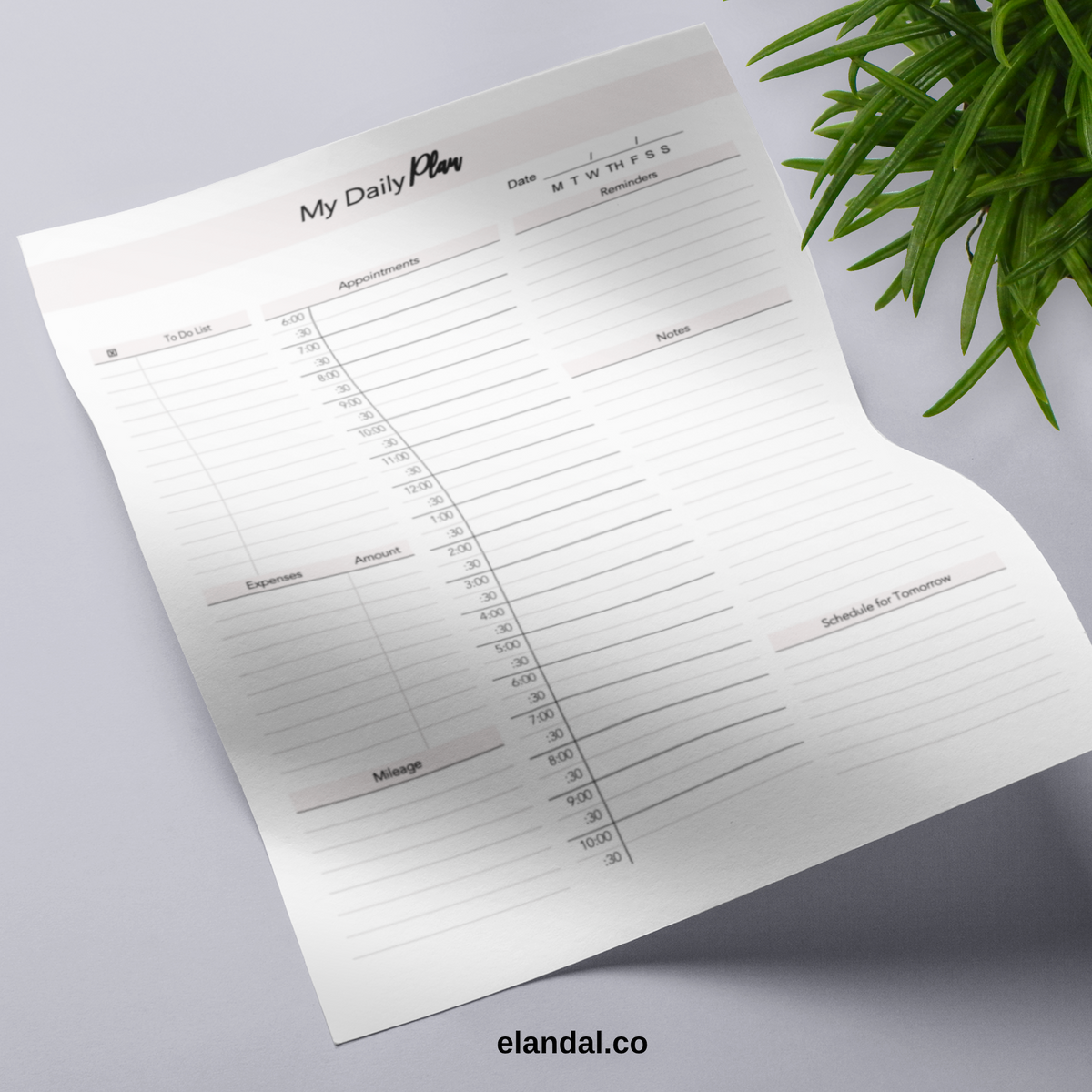 One-Page Daily Planner Printable Planner Page – El and Al Co.