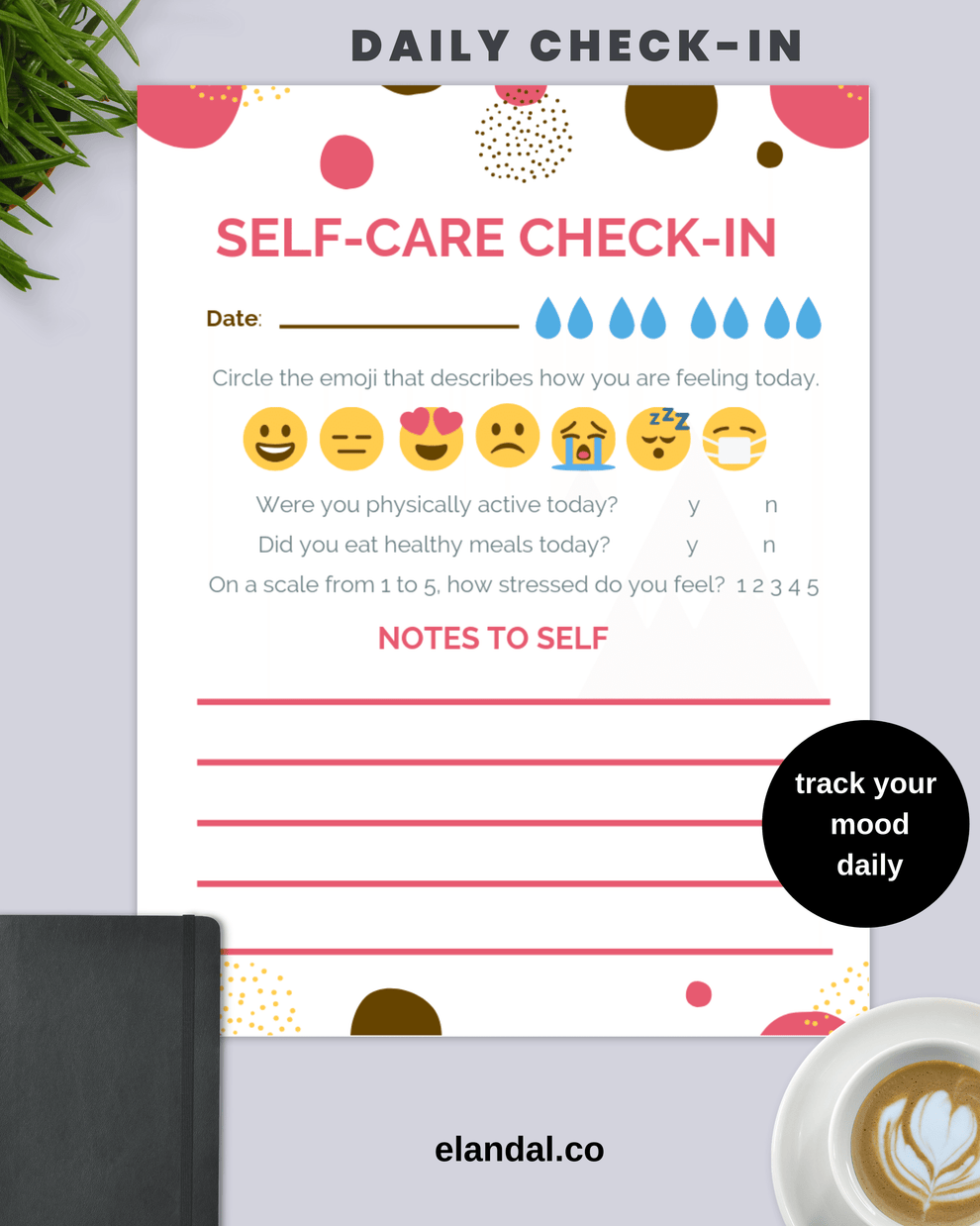 Self-Care Printable Planner Insert Stress Relief and Mood Tracker – El ...
