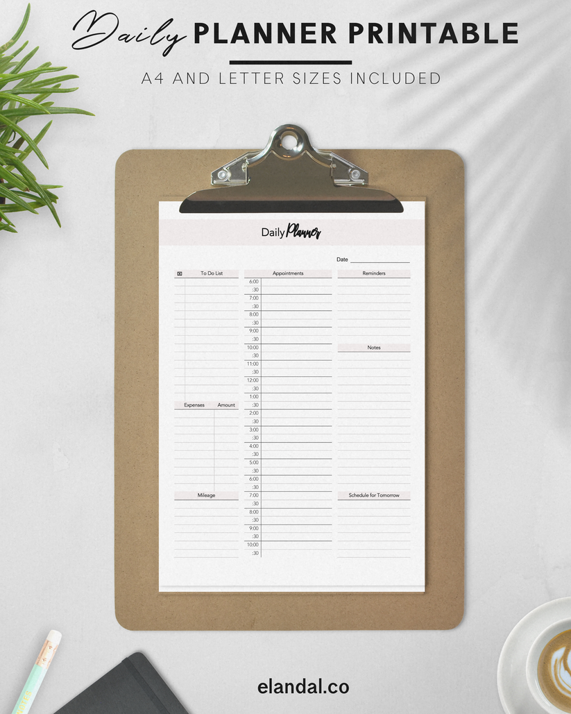 One-Page Daily Planner Printable Planner Page – El and Al Co.