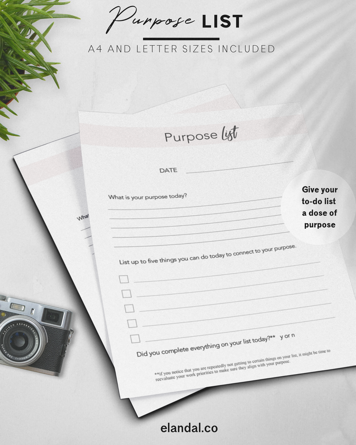 Purpose List - Printable Motivational Daily To-Do List Planner Page ...