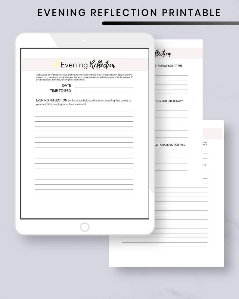 Evening Reflection Printable: Self-Care Daily Bedtime Routine Sheet ...